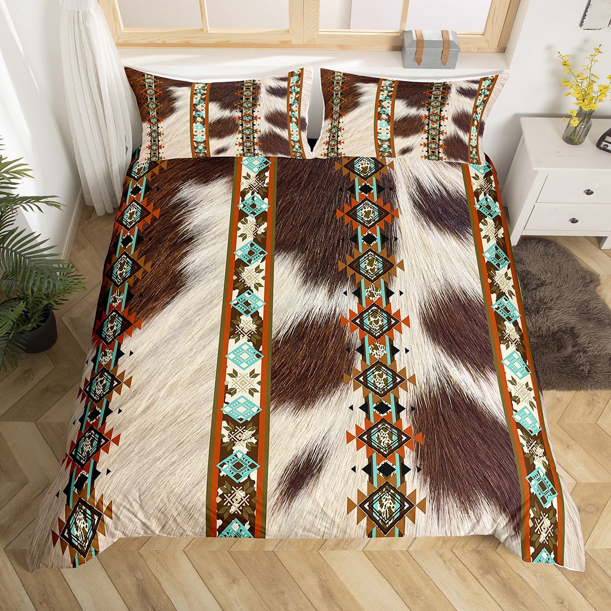 Cowhide Comforter Cover western Bedding Sets Twin,Brown Highland Cow ...