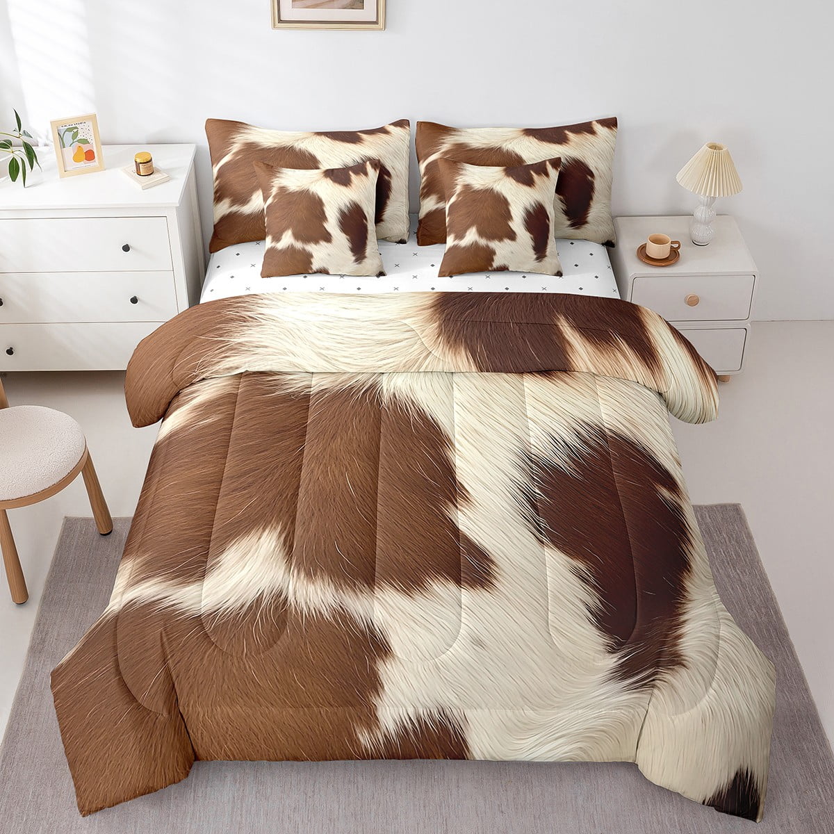 Cowhide Comforter Set 7 Piece Bed in a Bag Twin,Farm Animals Bedding ...