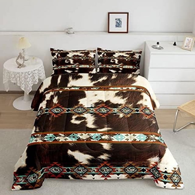 Cowhide Comforter Set Western Bedding Set,Brown Cow Print Quilt Exotic ...