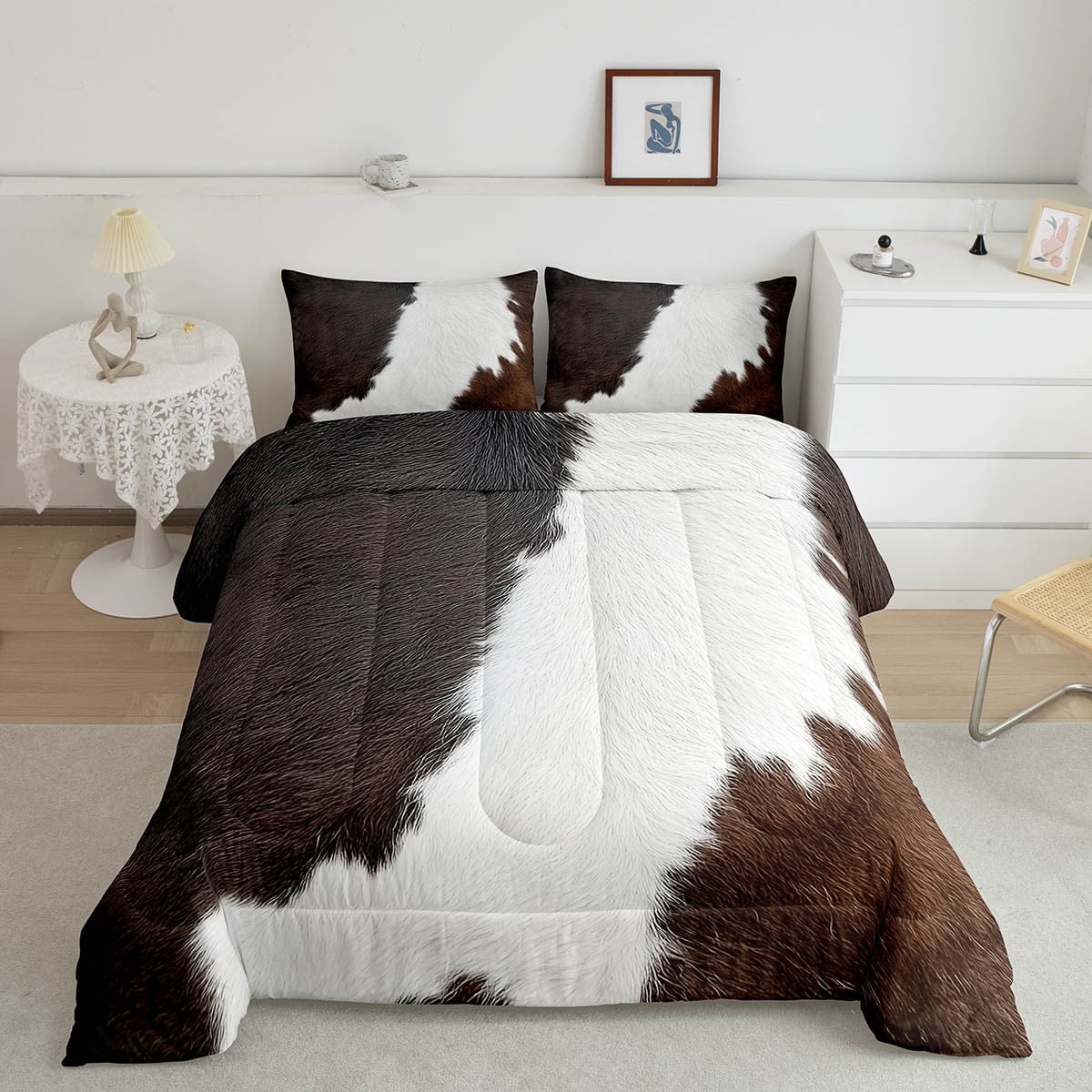 Cowhide Comforter Sets Twin Size,Brown Cow Print Bedding Set Teens ...