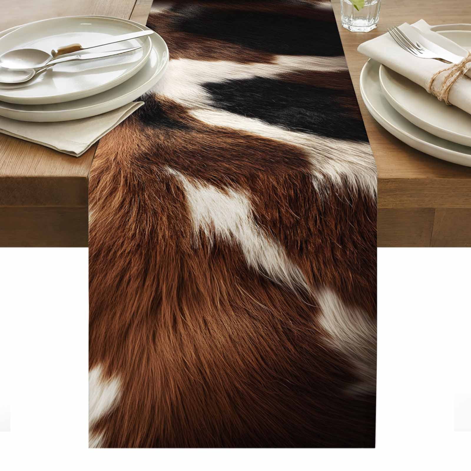 Cowhide Cotton Linen Table Runner Brown Black White Animal Cow Fur ...