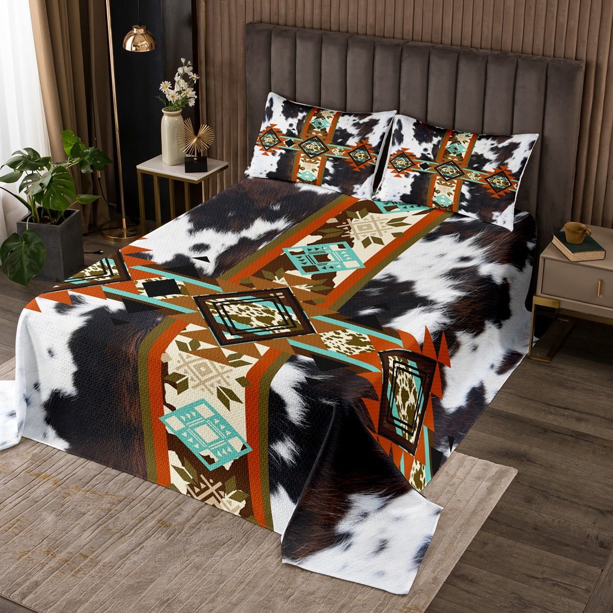 Cowhide Coverlet Set Black and White Highland Cow Print Quilt Set ...