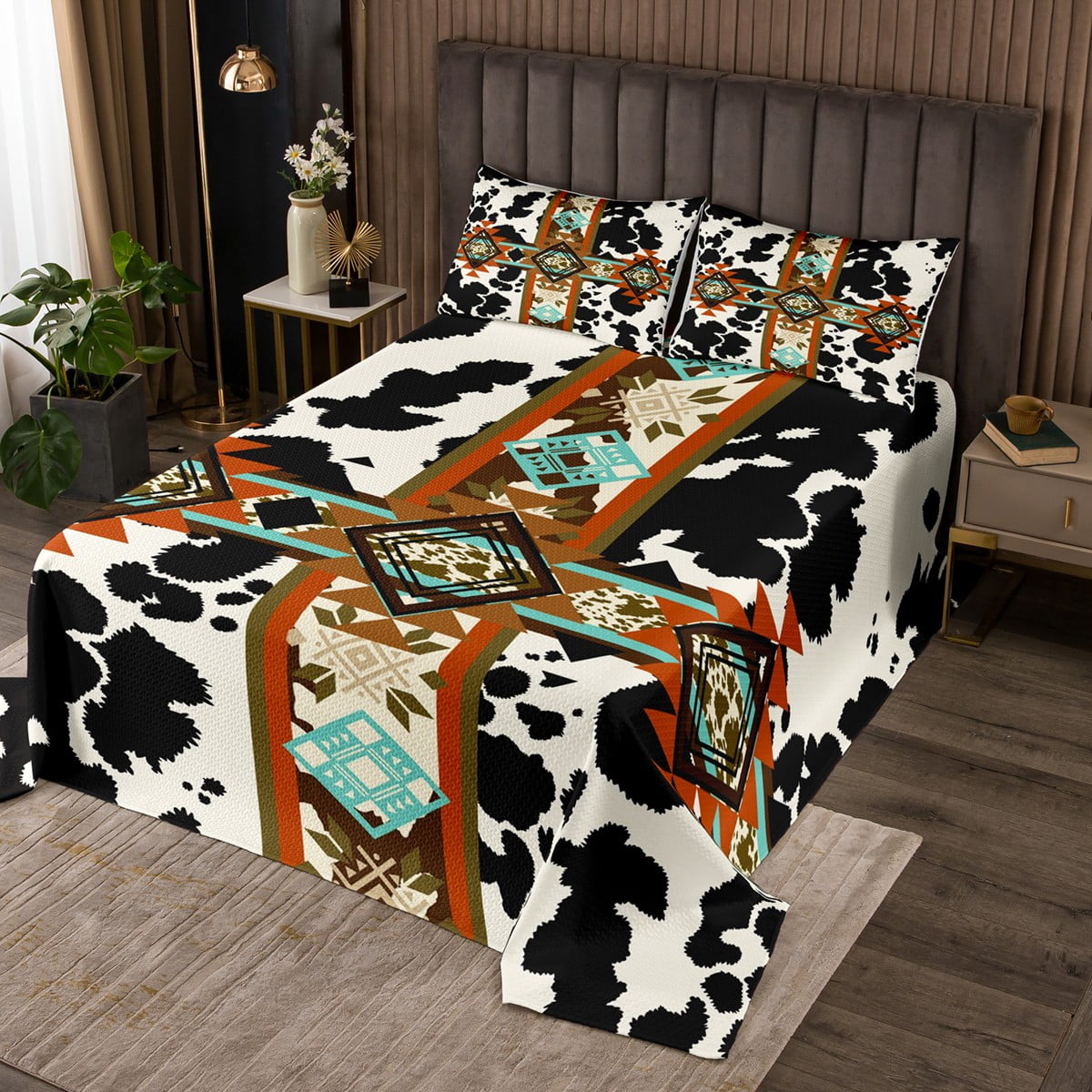 Cowhide Coverlet Set Black and White Highland Cow Print Quilt Set ...