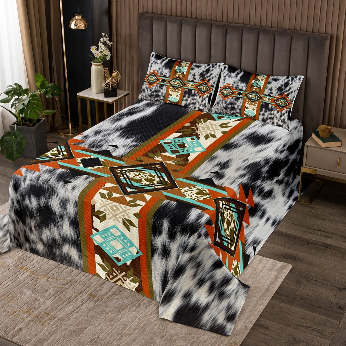 Cowhide Coverlet Set Western Bedspread Set Twin,Black and White Cow ...