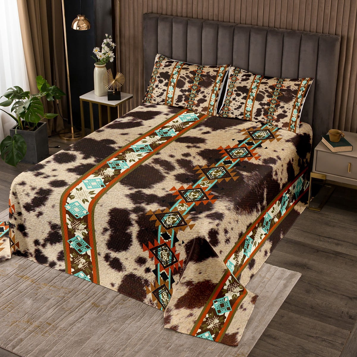 Cowhide Coverlet Set western Bedspread Set Queen,Brown Highland Cow ...