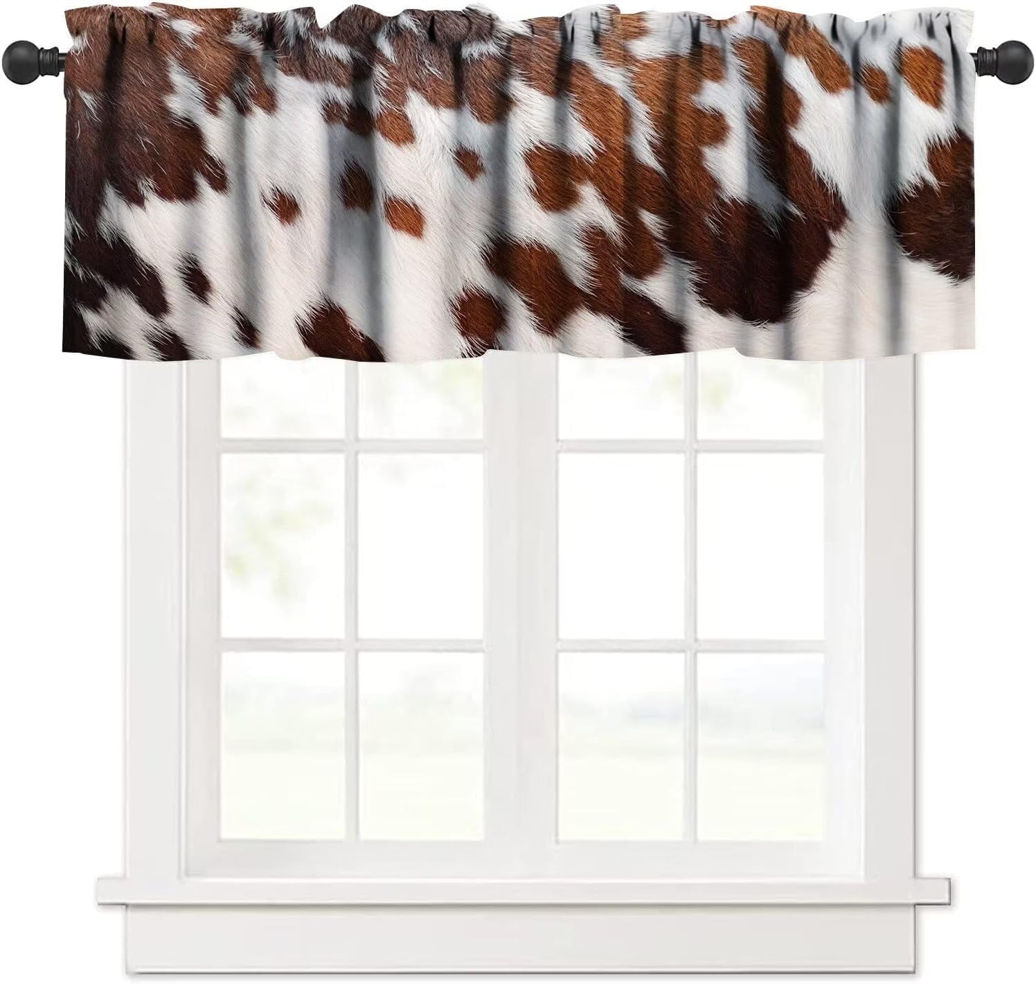 Cowhide Cow Print Valance Curtain Brown White Cowhide Farmhouse Animal ...