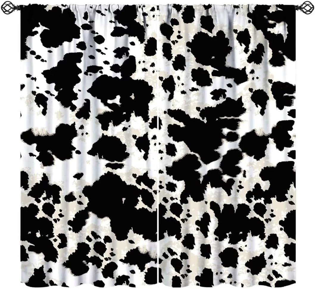 Cowhide Curtains, Black White Milk Cow Print Window Drapes Western Farm ...
