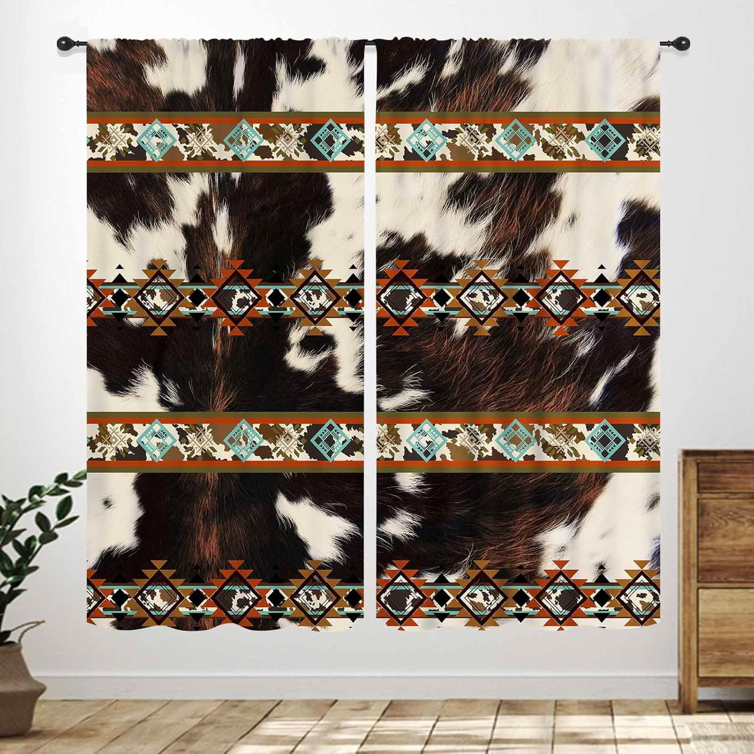 Cowhide Curtains,Brown Western Rustic Farm for Bedroom Living Room Kids ...
