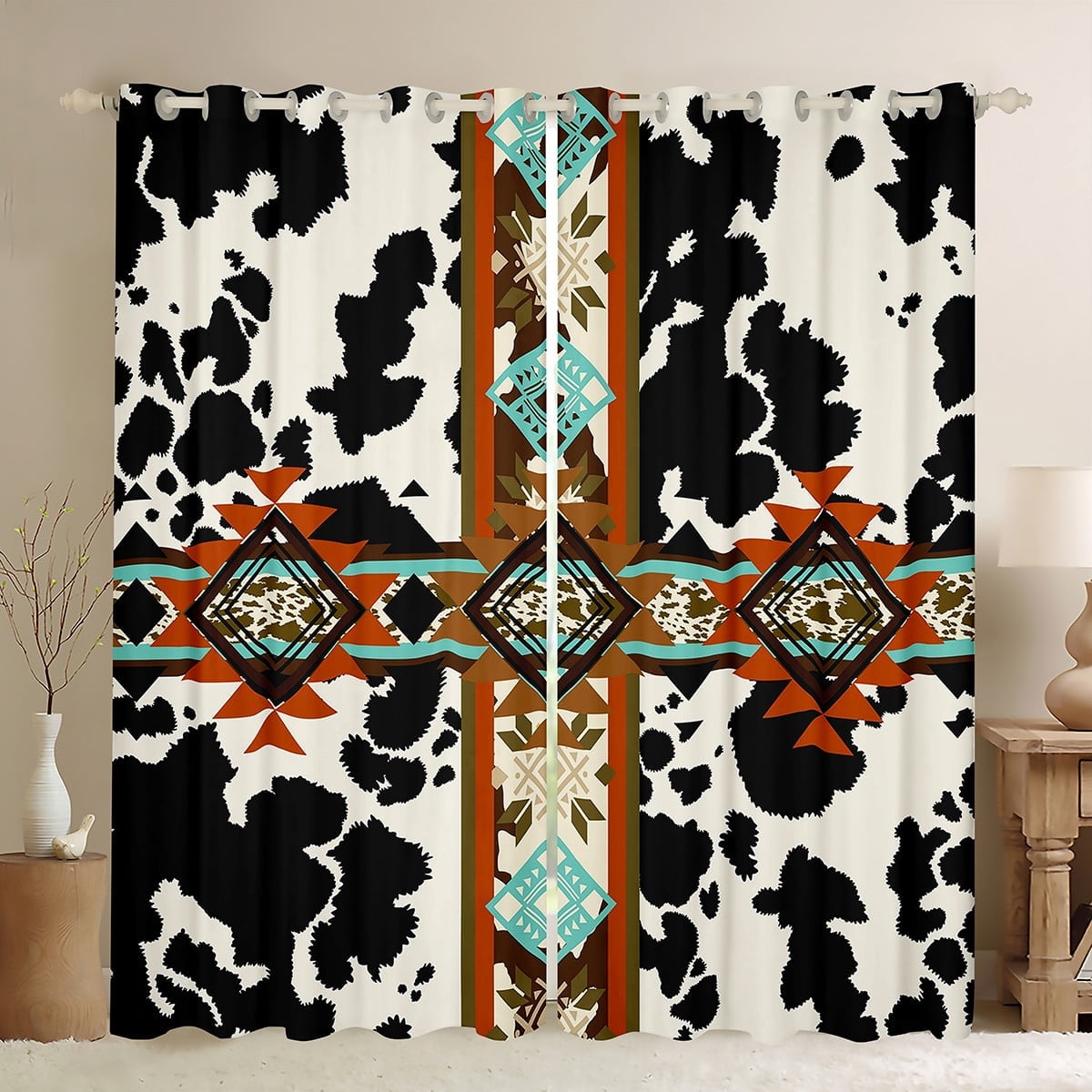 Cowhide Curtains & Drapes Black and White Highland Cow Print Blackout ...