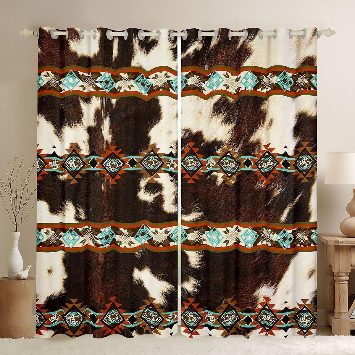Cowhide Curtains & Drapes Brown Highland Cow Print Curtains,Western ...