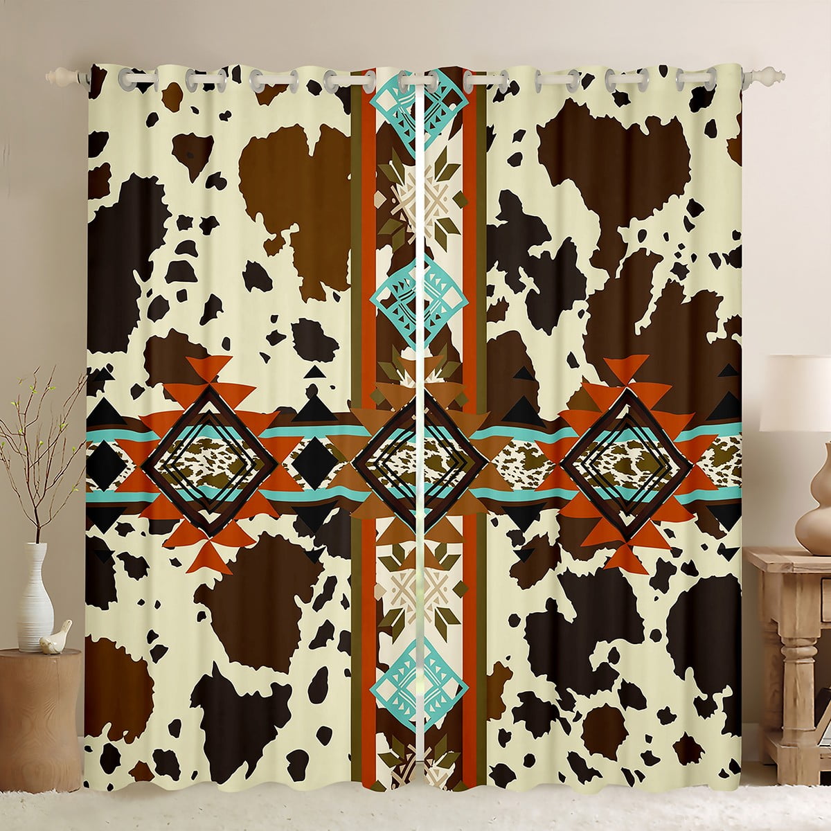 Cowhide Curtains & Drapes Brown Highland Cow Print 30%-50% Blackout ...