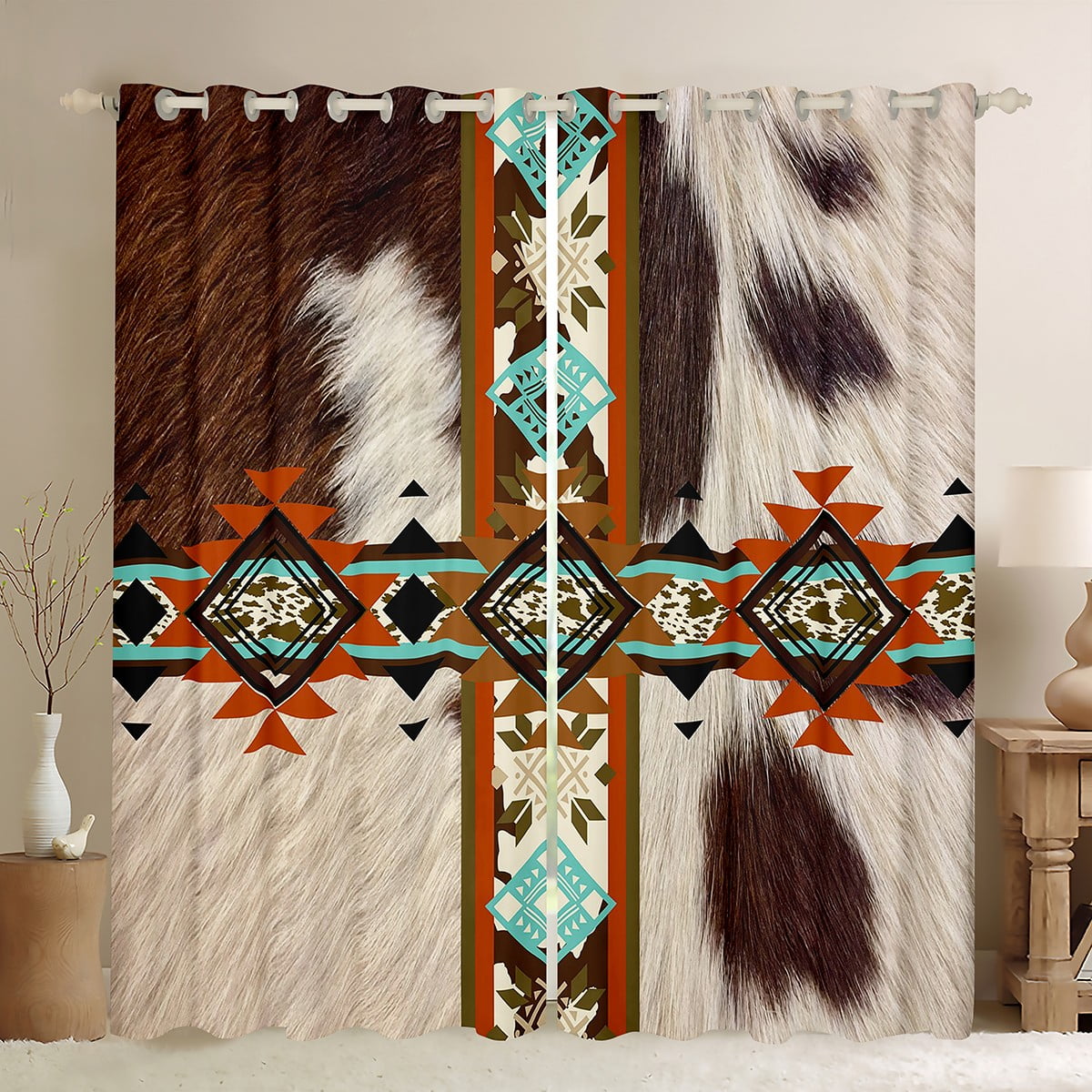 Cowhide Curtains & Drapes Brown Highland Cow Print Blackout Curtains ...
