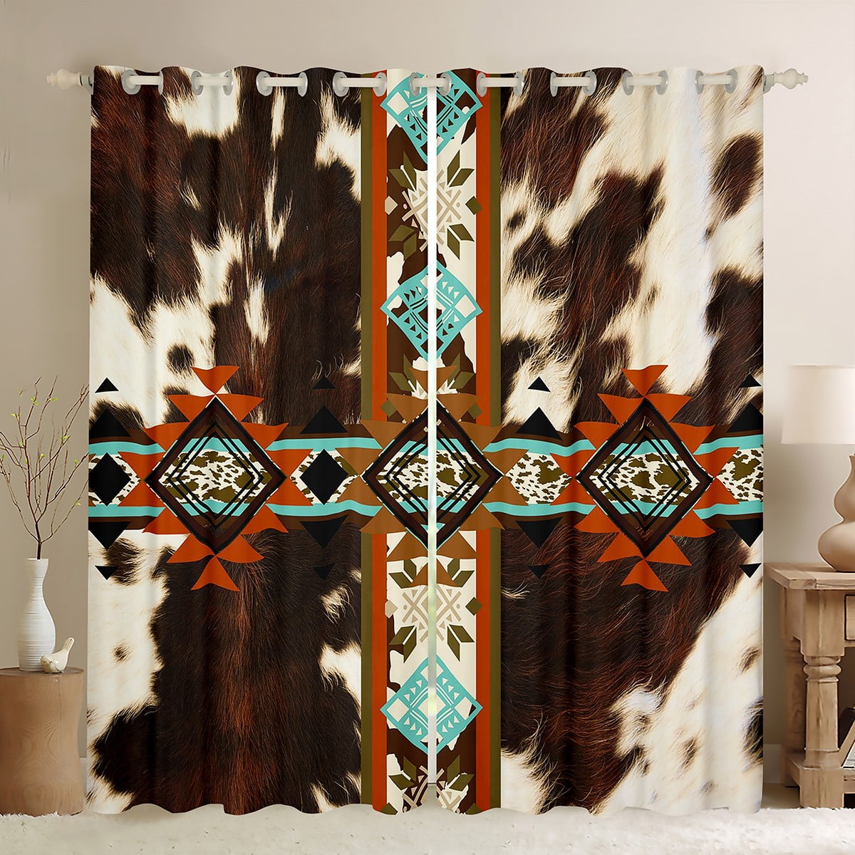 Cowhide Curtains & Drapes Western Curtains,Brown Highland Cow Print 30% ...