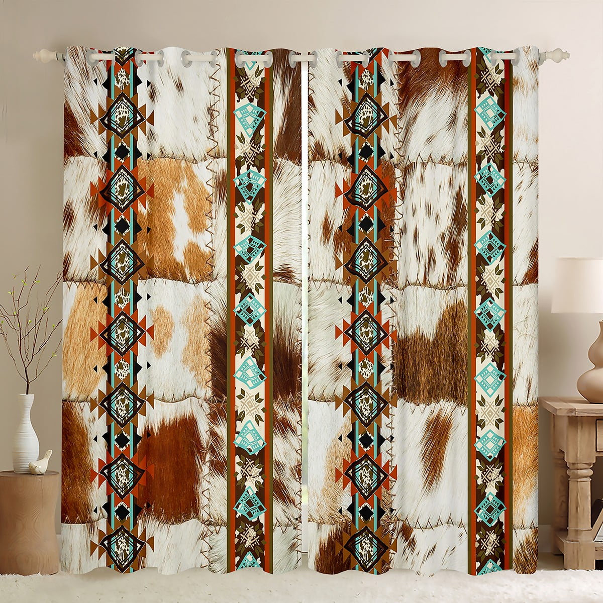 Cowhide Curtains & Drapes geometry Triangle Aztec Decor Western ...