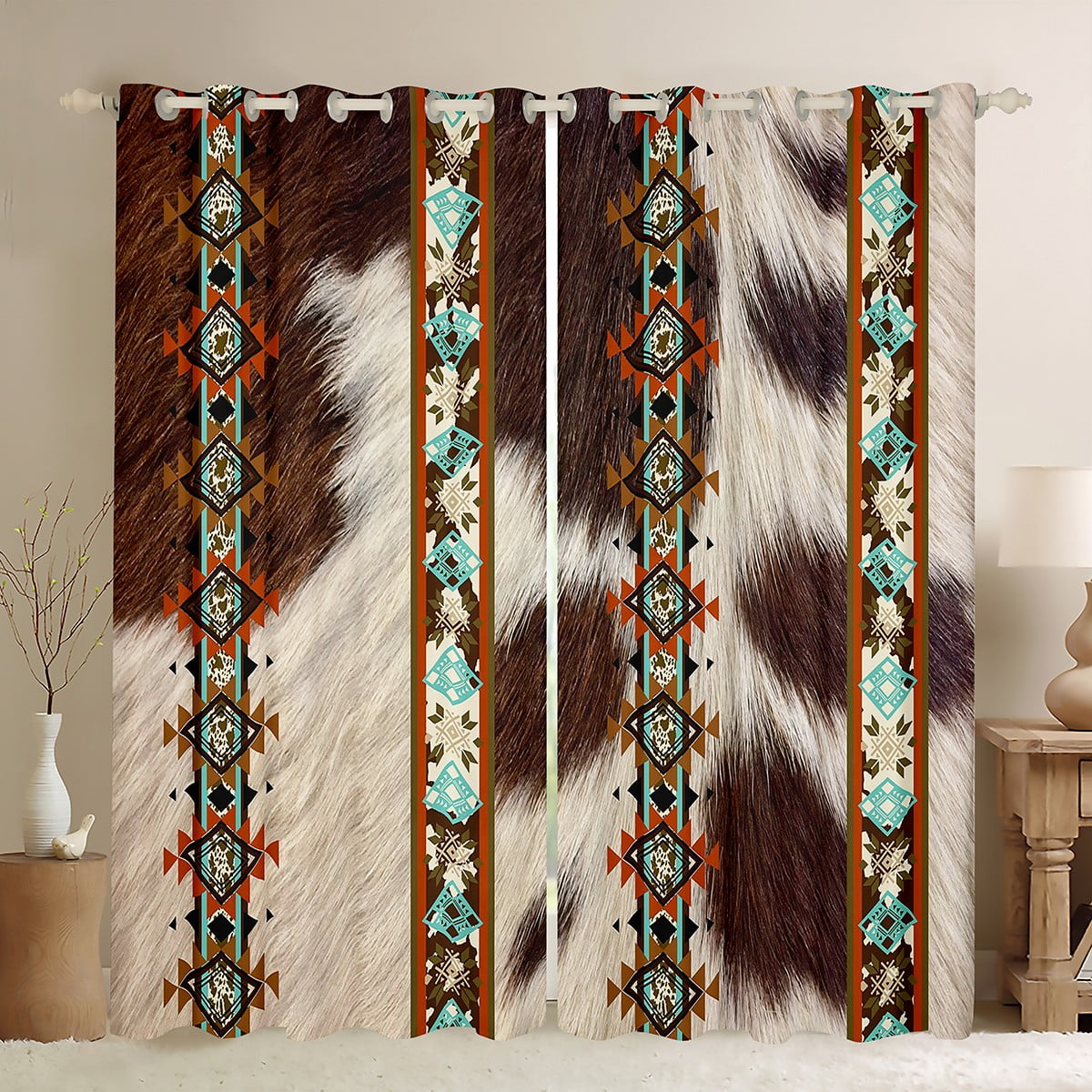 Cowhide Curtains & Drapes western Curtains 2 Panels 42"Wx90"L,Brown ...