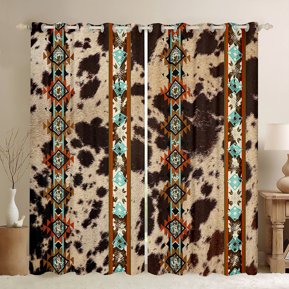 Cowhide Curtains & Drapes western Curtains,Brown Highland Cow Print ...