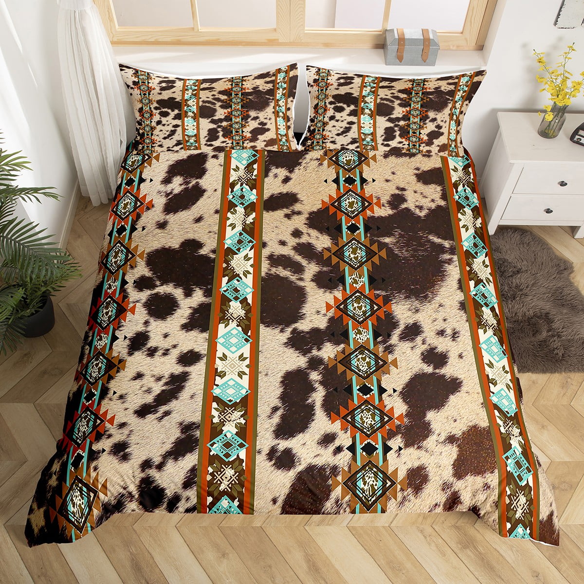 Cowhide Duvet Cover Brown Highland Cow Print Duvet Cover,Western ...