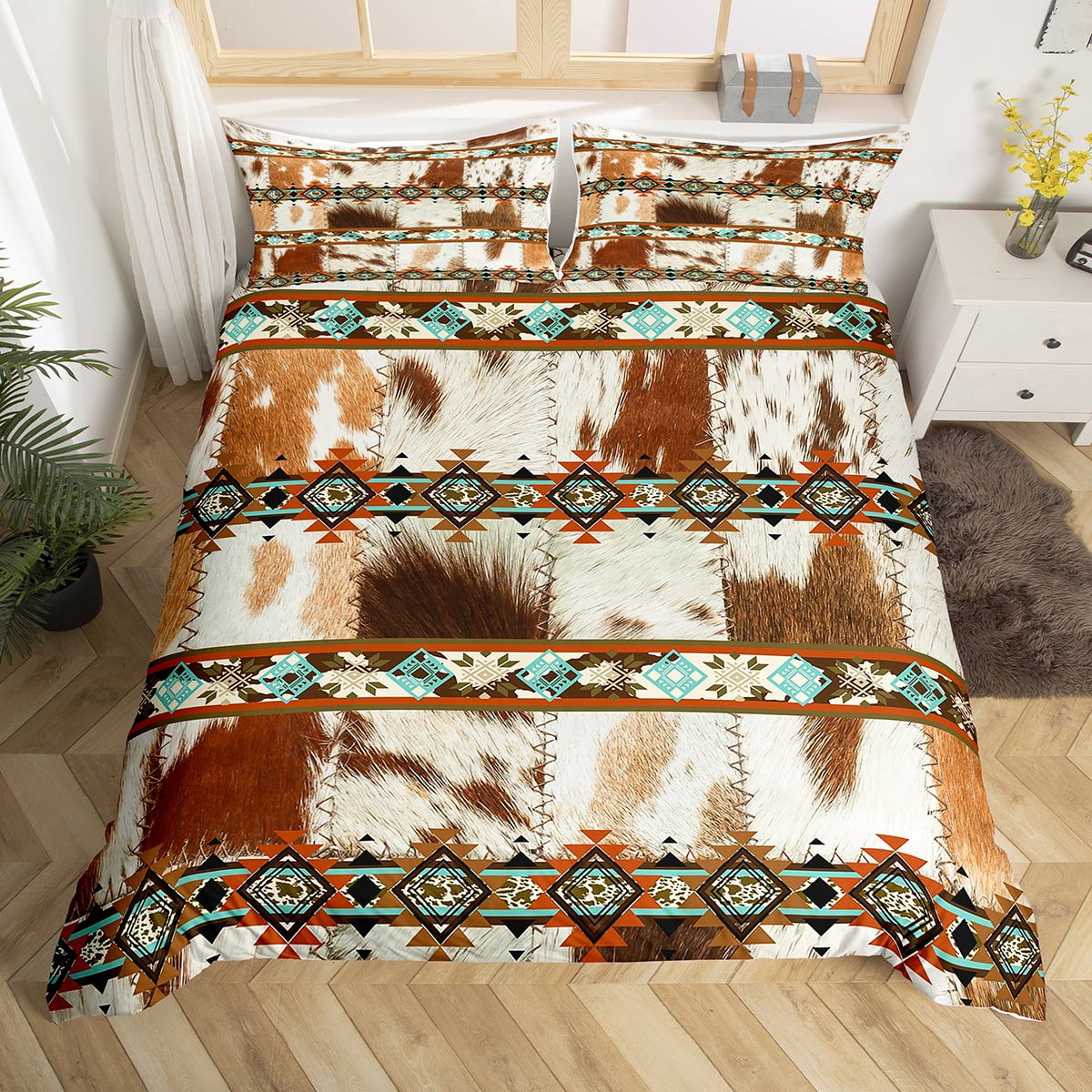 Cowhide Duvet Cover Geometry Ethnic Tribe Arrow Aztec Decor Western ...