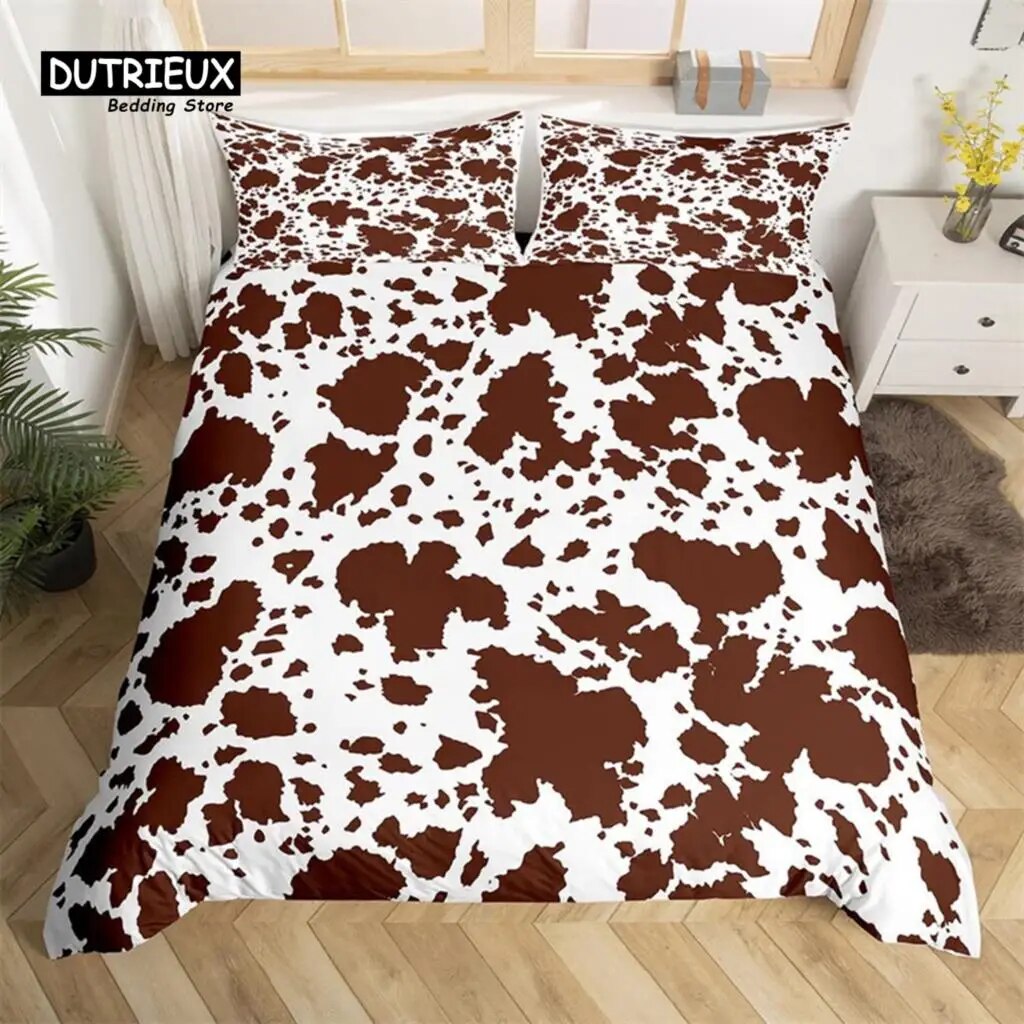 Cowhide Duvet Cover Milk Cow Print Bedding Set Microfiber Western Farm ...