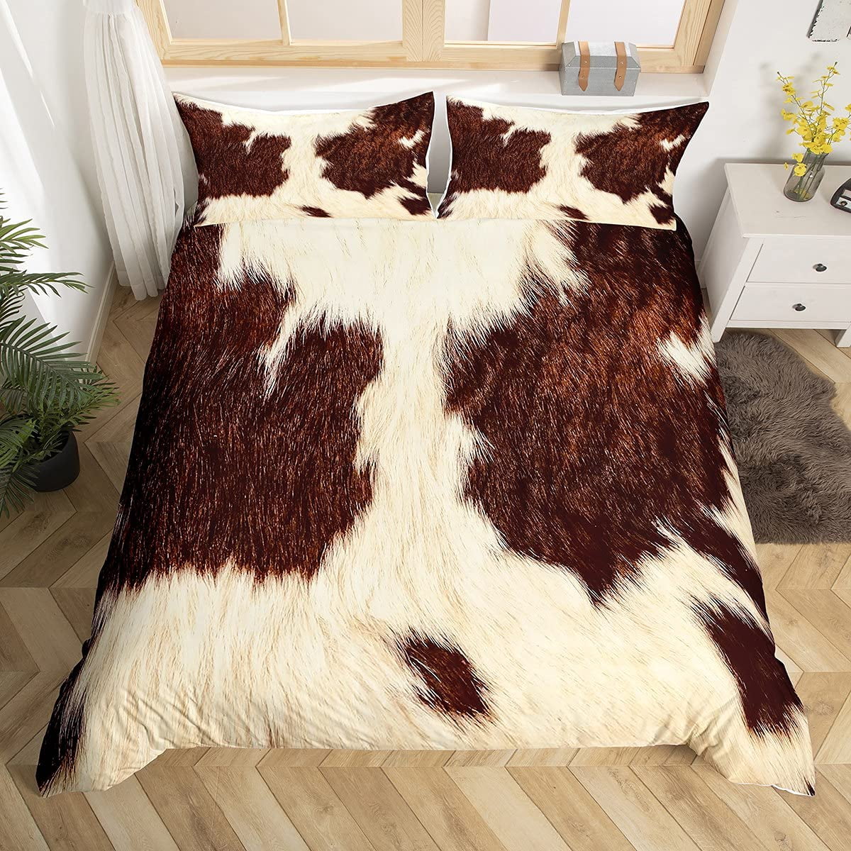 Cowhide Duvet Cover Set King Size Patchwork Cow Fur Print Farm Animal ...