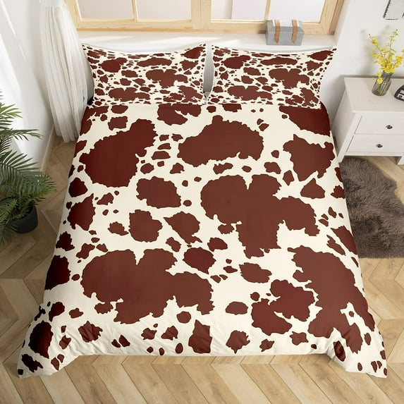 Cowhide Duvet Cover Set King Size Patchwork Cow Fur Print Farm Animal ...