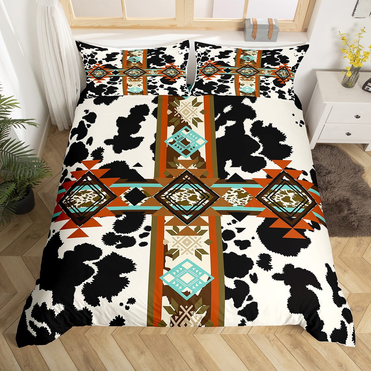 Cowhide Duvet Cover Western Bedding Sets King,Black and White Highland ...