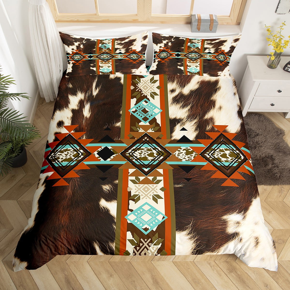 Cowhide Duvet Cover Western Bedding Sets Queen,Brown Cow Print ...