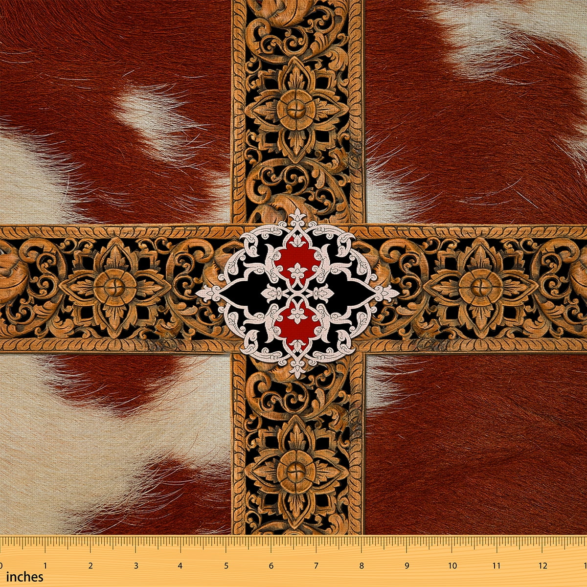 Cowhide Fabric by the Yard, Brown Red White Cow Print Decorative Fabric ...