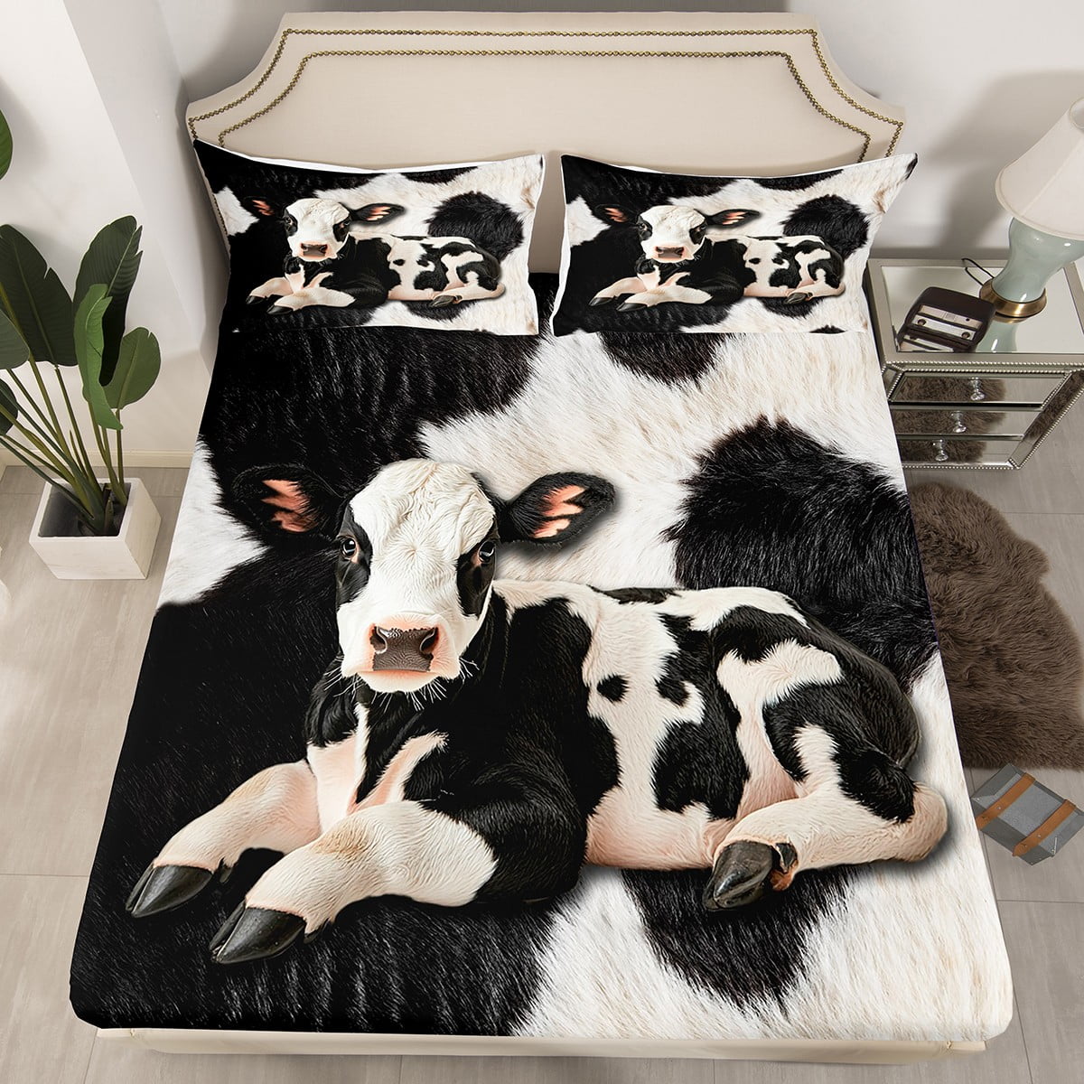 Cowhide Fitted Sheet,3D Farm Cow Print Bed Sheets,Farmhouse Cow Sheets ...