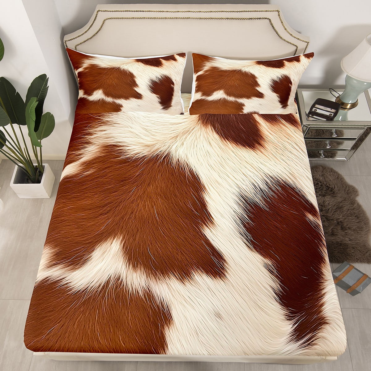 Cowhide Fitted Sheet Farm Animals Bed Sheets Twin,Bull Cattle Cow Print ...