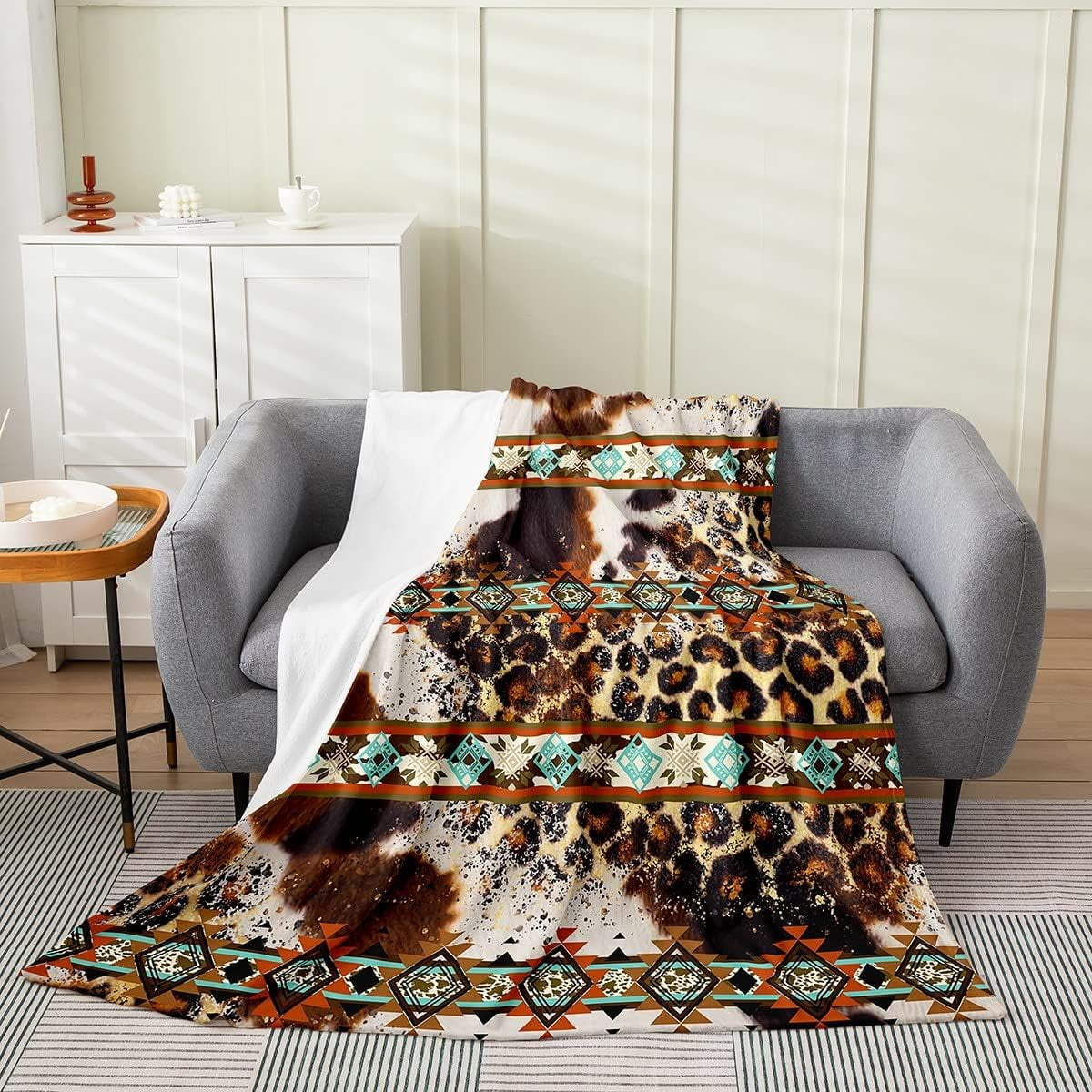 Cowhide Fleece Blanket Brown Leopard Blanket Western Throw Blanket ...