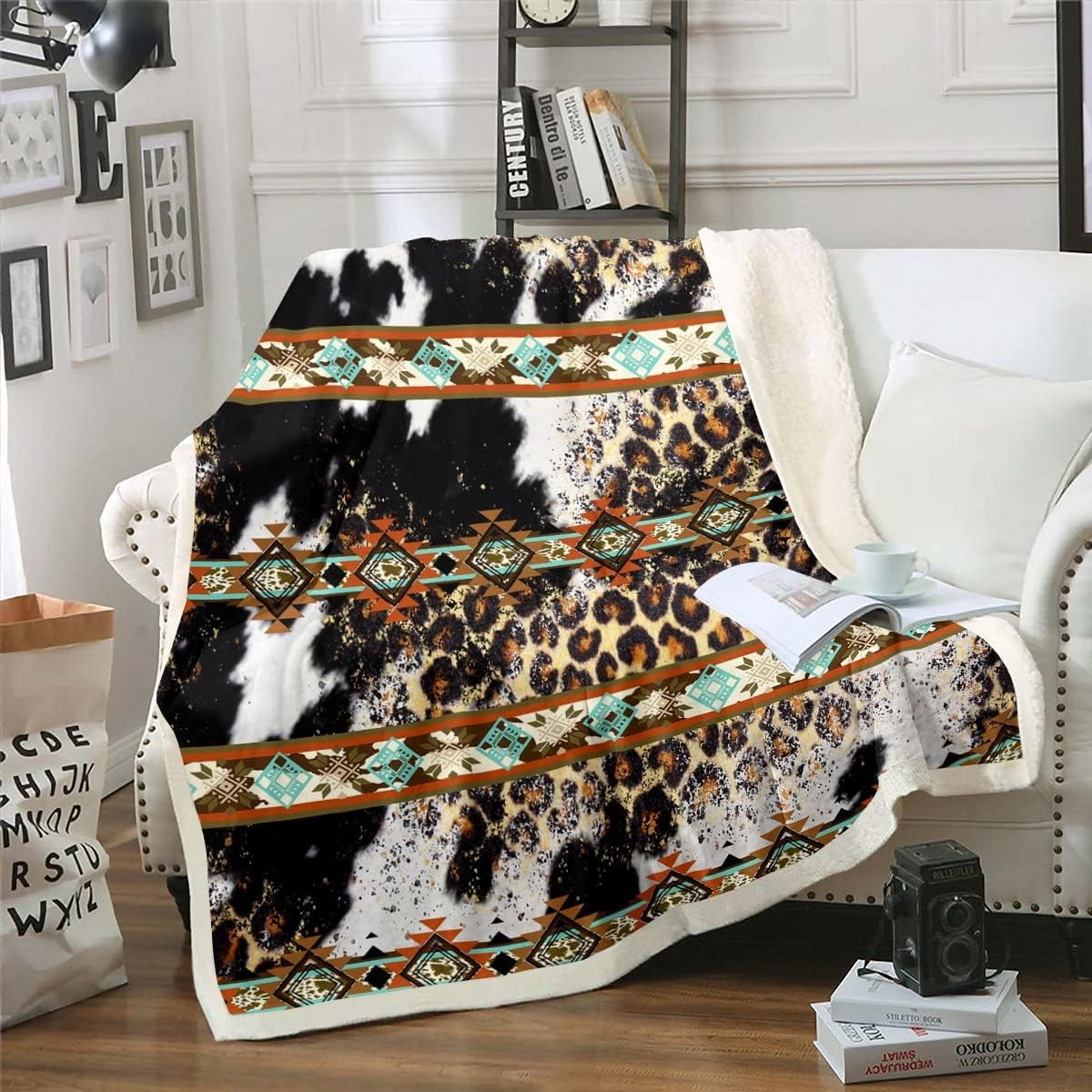 Cowhide Fleece Blanket Brown Leopard Print Blanket,Western Throw ...