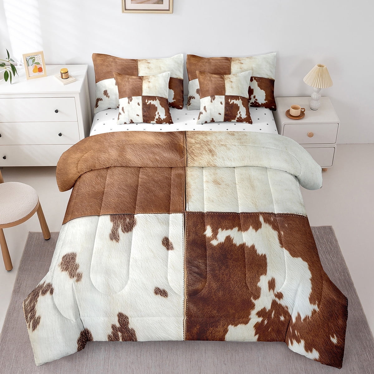 Cowhide Full Bedding Set With Sheets Farmhouse Cow Bed In A Bag 7 Piece ...