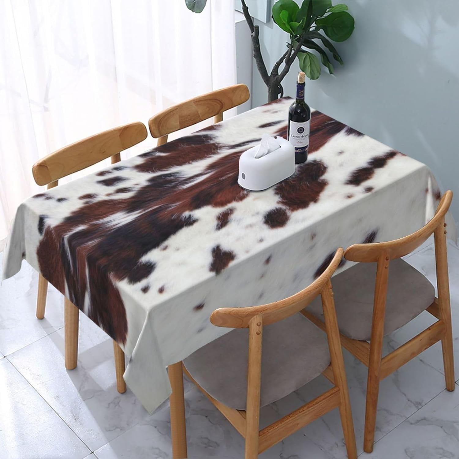 Cowhide Fur Tablecloth,Western Ranch Brown and White Cow Print Vintage ...