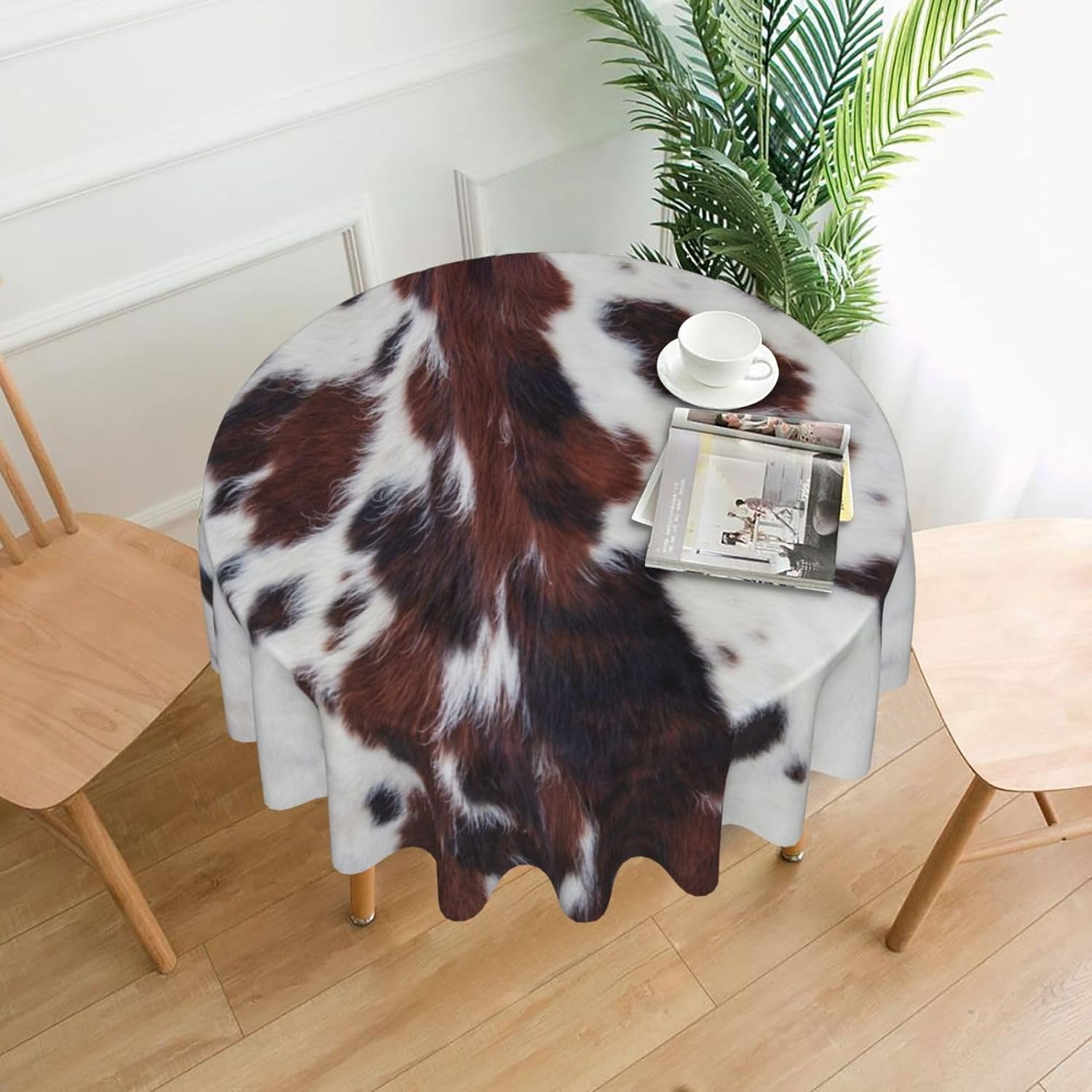 Cowhide Fur Tablecloth,Western Ranch Brown and White Cow Print Vintage ...