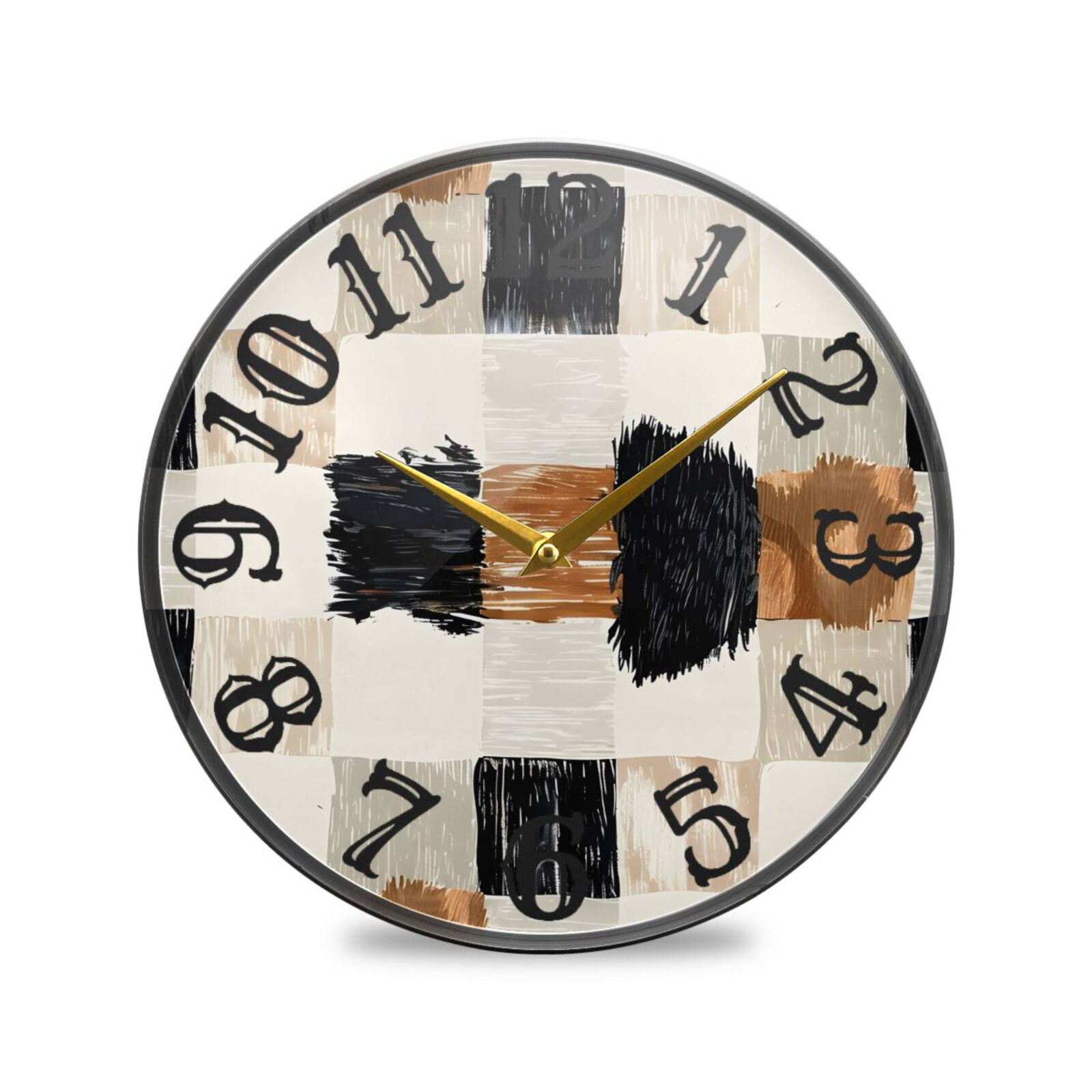 Cowhide Gingham Wall Clock 12 Inch Silent Non Ticking Battery Operated ...