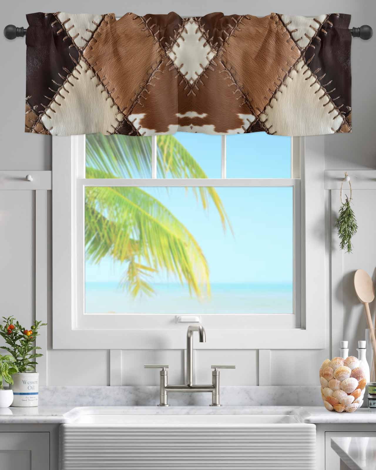 Cowhide Leather Collage Art Curtain Valances for Kitchen Windows,Rod ...