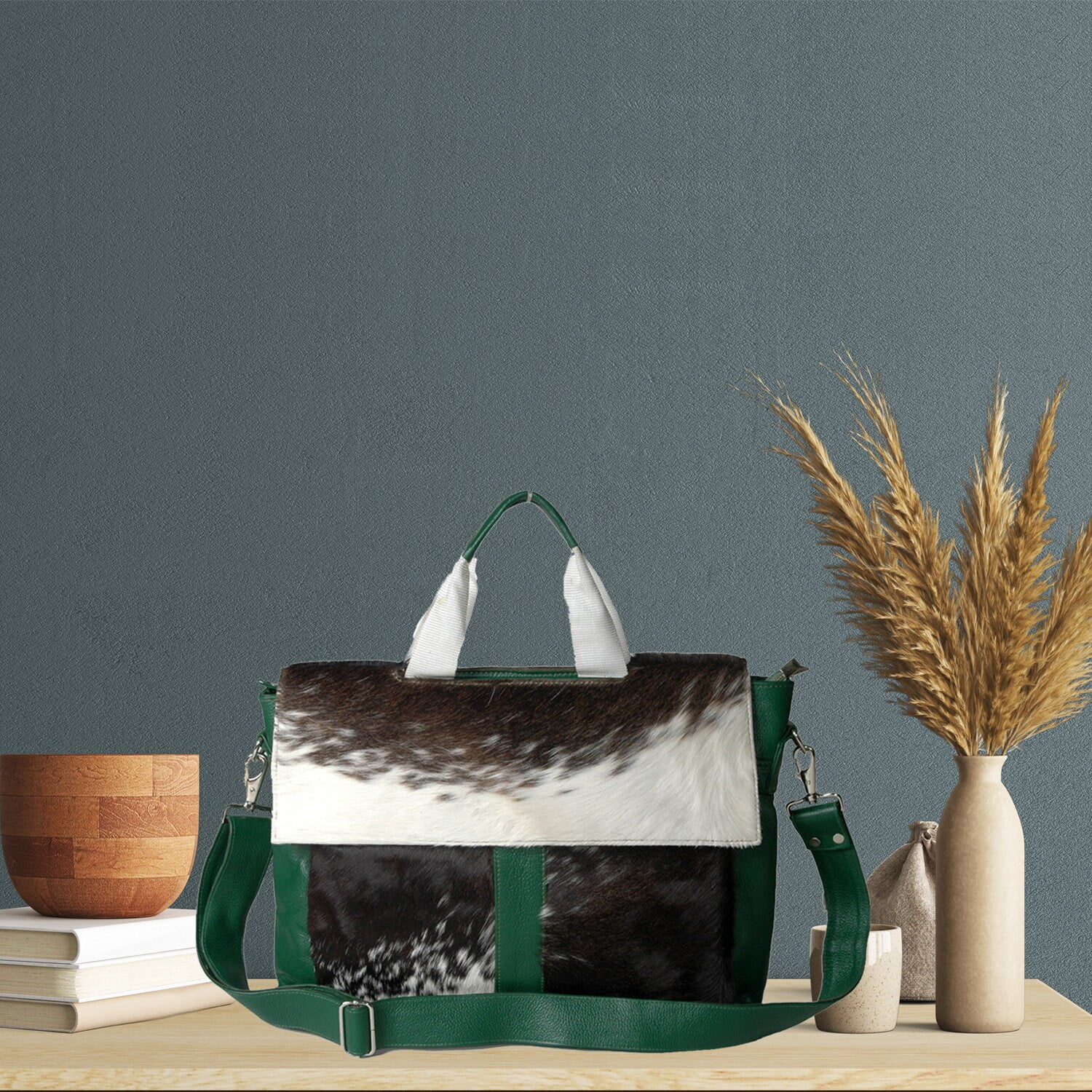 Cowhide Leather Hair On Laptop Bag Messenger Bag Unisex Briefcase ...
