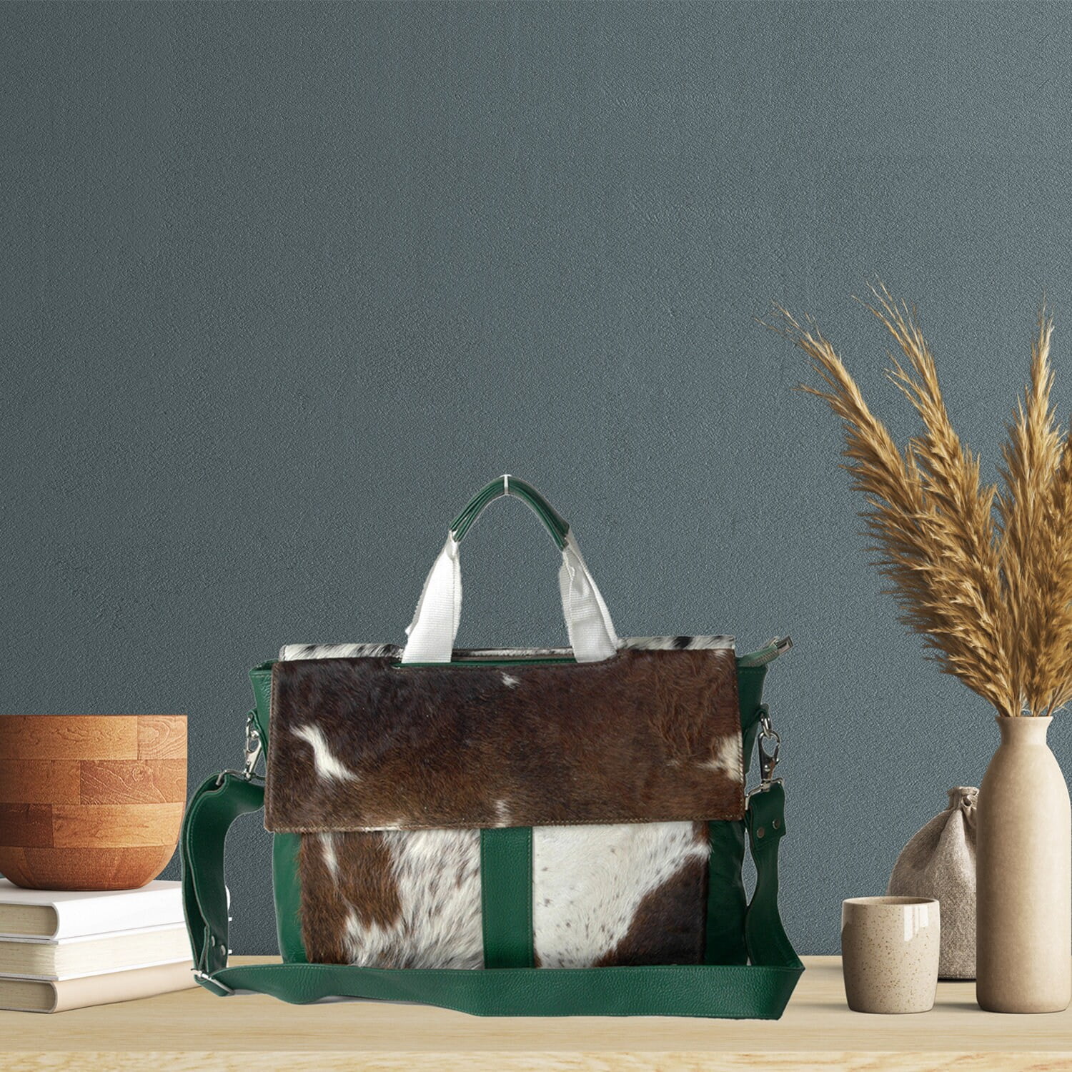 Cowhide Leather Hair On Laptop Bag Messenger Bag Unisex Briefcase ...