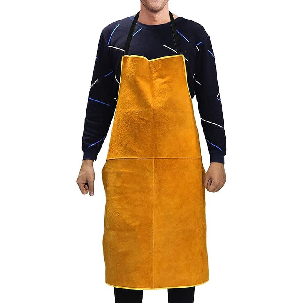 Cowhide Leather Welding Apron Resistant Bib Heat Flame Welder Clothes ...