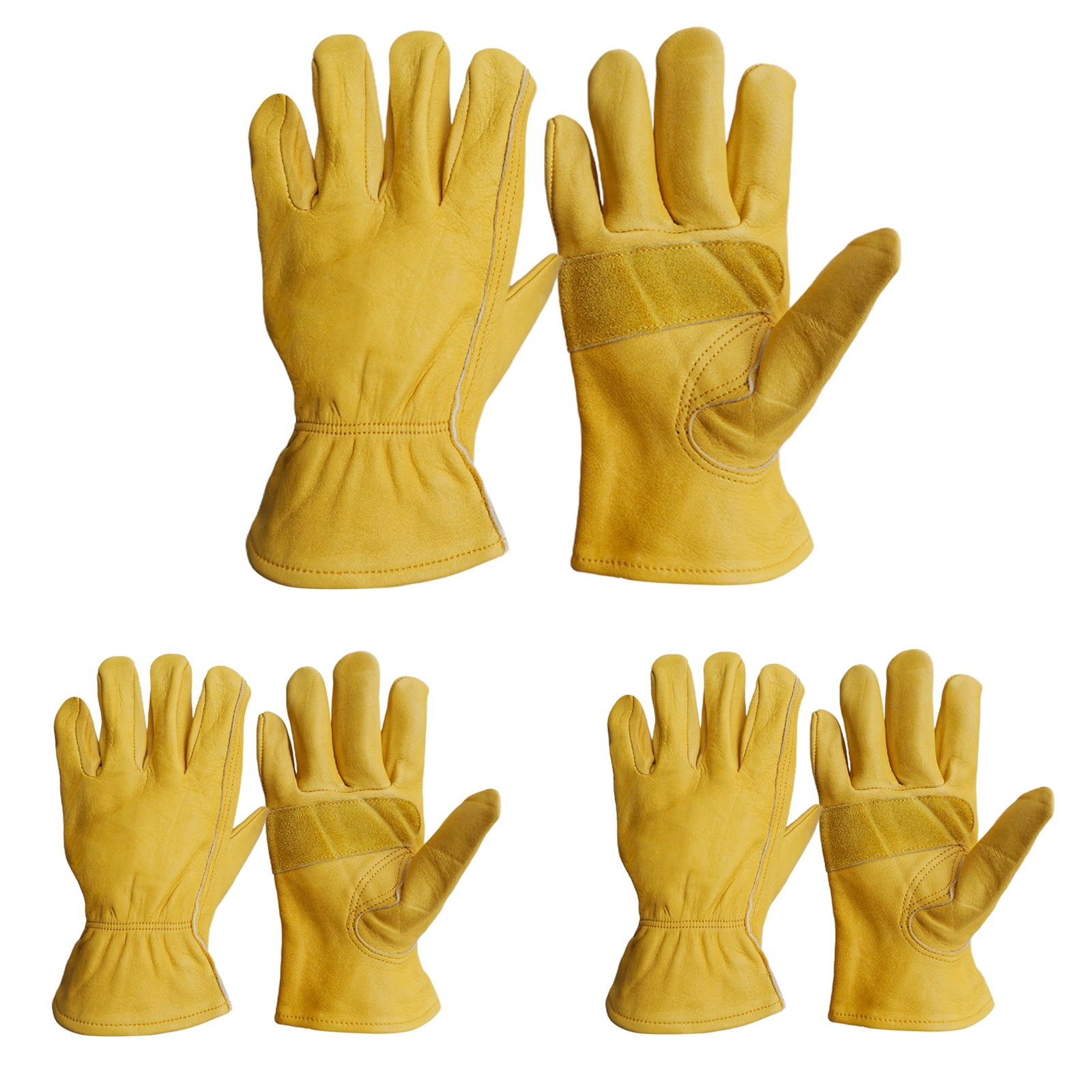 Cowhide Leather Work Gloves, 3 Pairs, Heavy Duty for Construction, Gardening, Driving, Medium, 3 ...