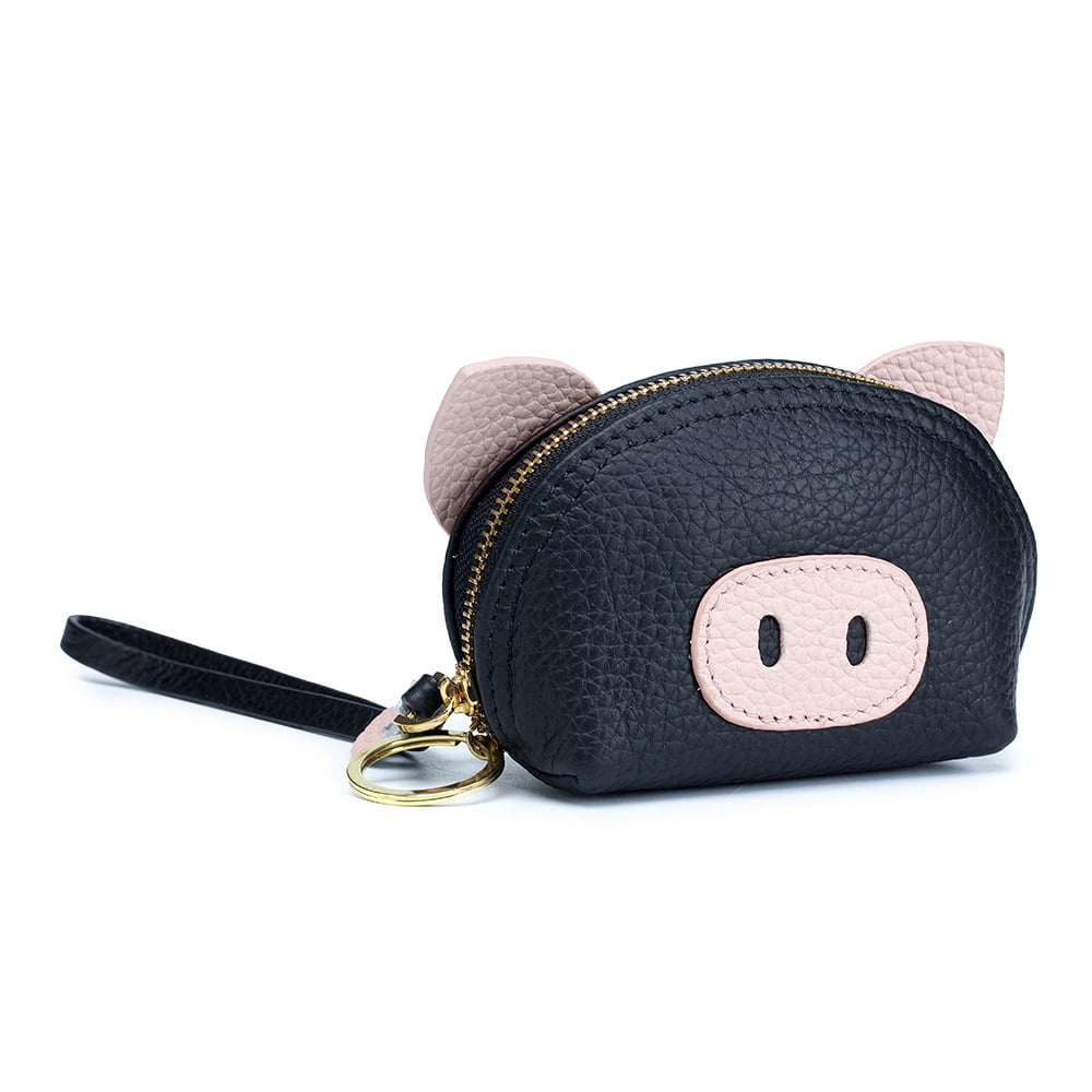 Cowhide Leather cute creative cartoon pig shape coin purse zipper coin ...