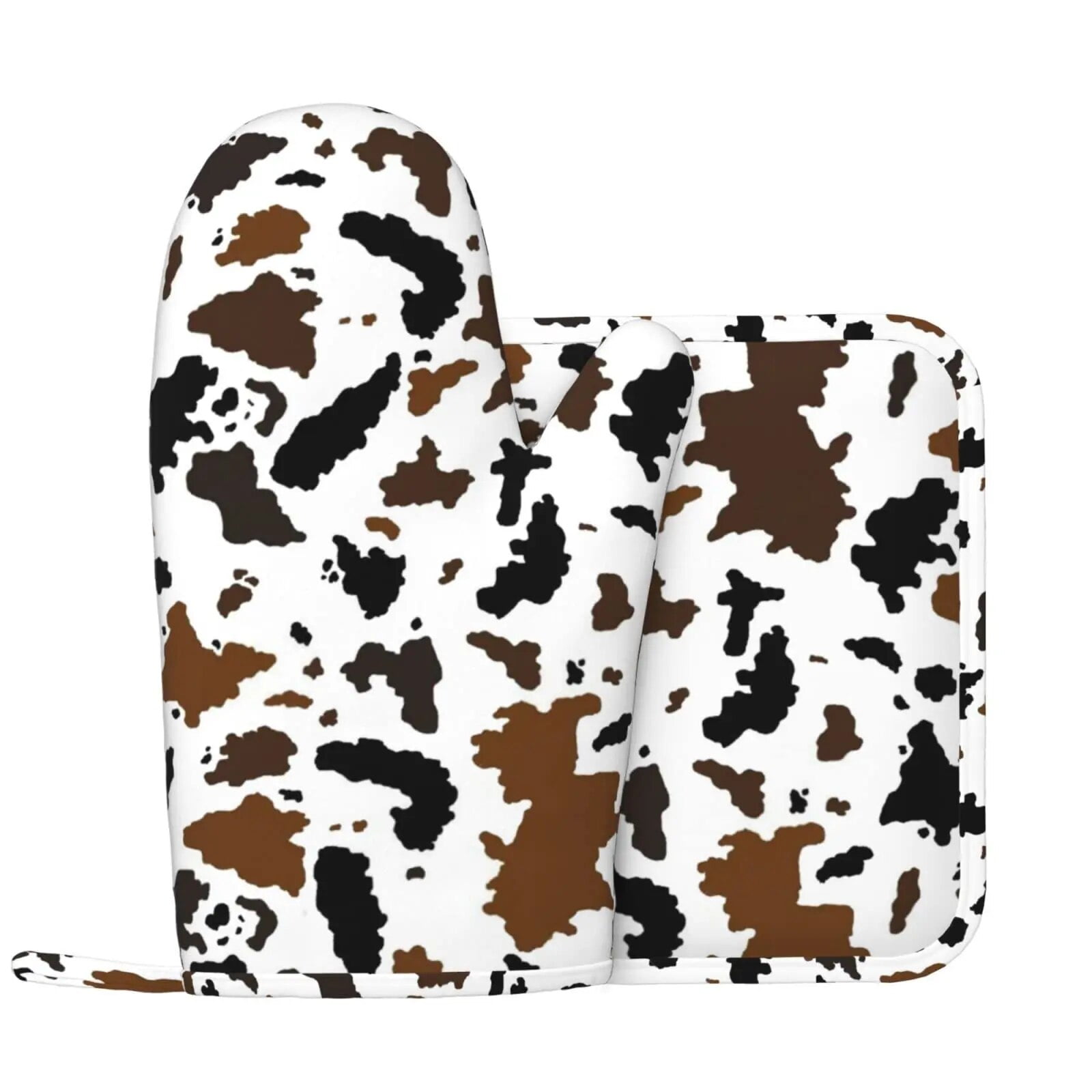 Cowhide Oven Mitts and Pot Holders Set Farm Highland Cow Skin Print ...