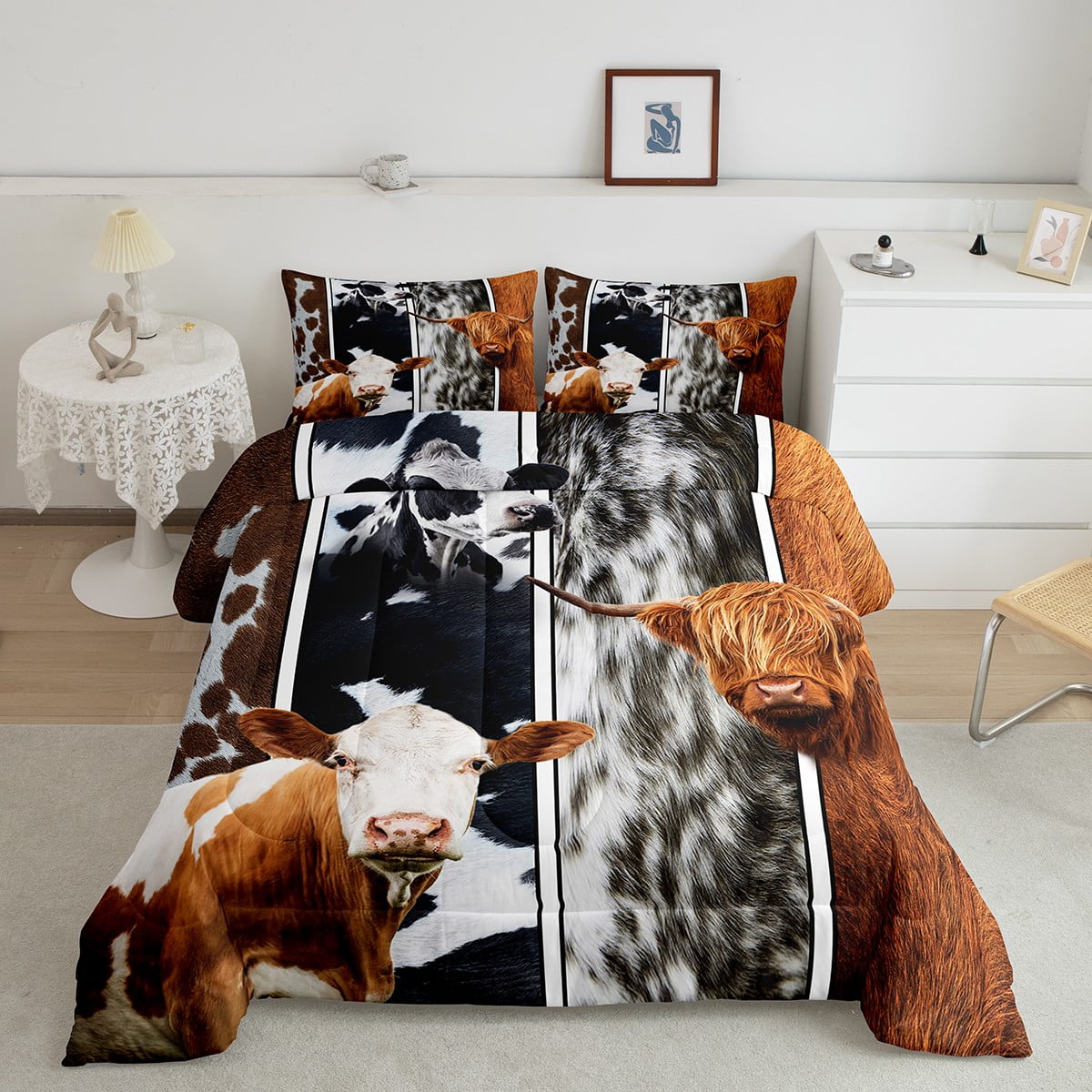 Cowhide Patchwork Bedding Set Cowboys Gifts for Men,Funny Western Home ...