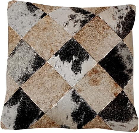 Cowhide Patchwork Cushion Covers – 15 x 15 Inch, Faux Leather Back ...