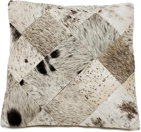 Cowhide Patchwork Cushion Covers – 15 x 15 Inches, Reversible with Faux ...