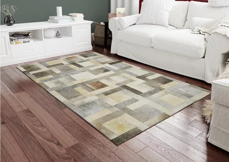 Cowhide Patchwork Rug Area Rugs BedRoom Hallway Living Room Handmade ...