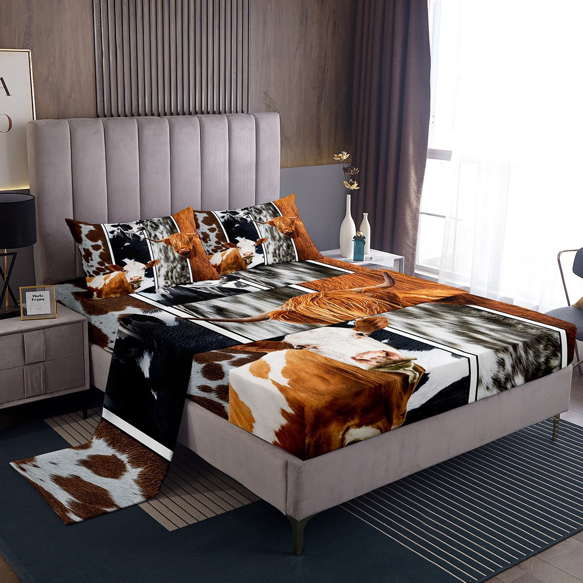 Cowhide Patchwork Sheet Set Cowboys Gifts for Men,Funny Western Home ...