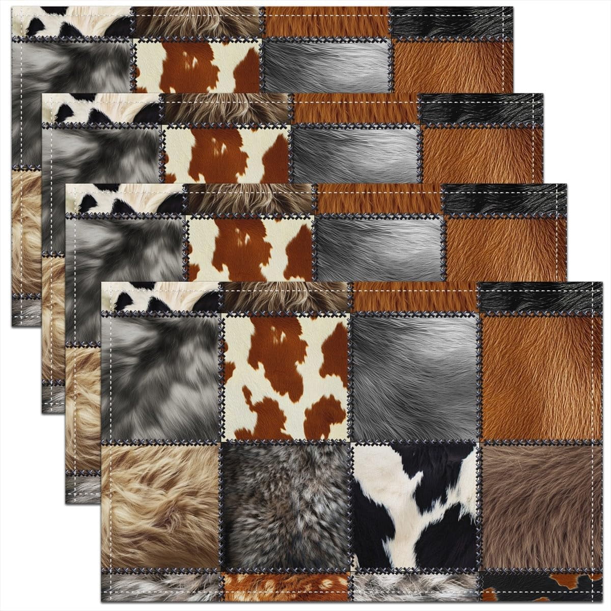 Cowhide Pattern Kids Placemat Cow Fur Printed Placemats for Dining ...