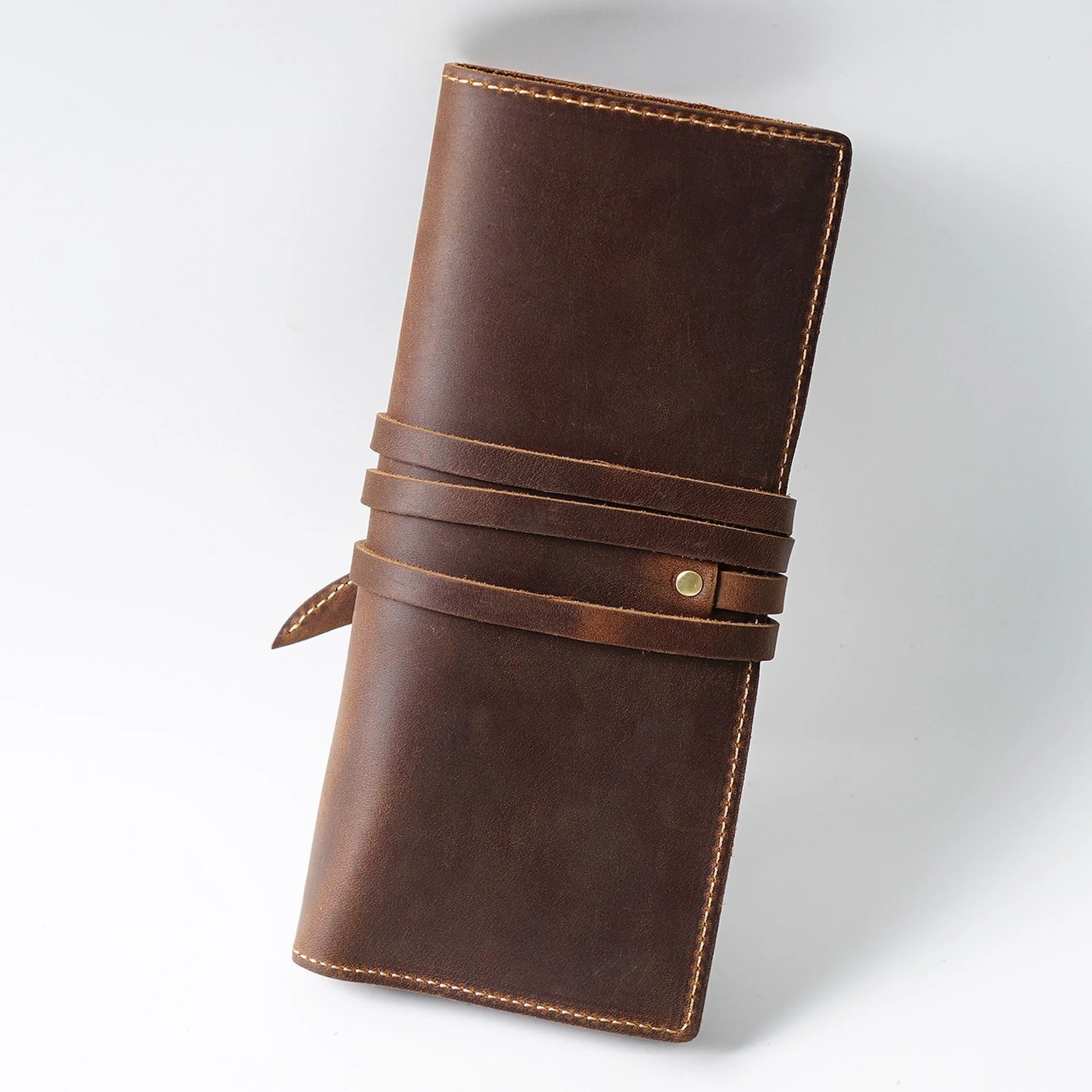 Cowhide Pencil Case Pen Roll Up Bag Retro Multifunctional Storage ...